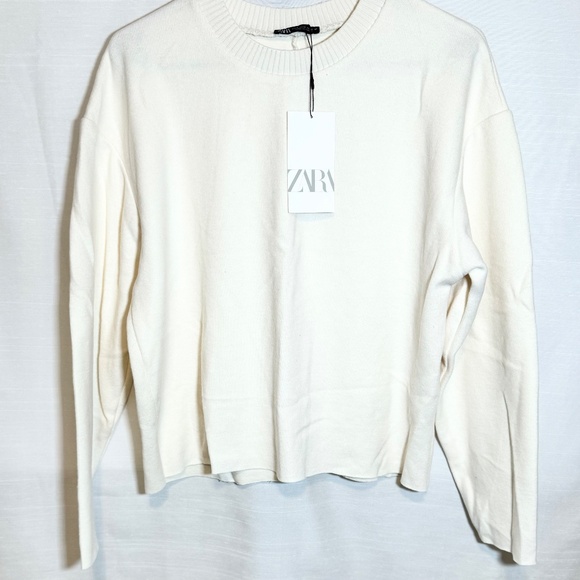 Zara | Sweaters | Nwt Zara Soft Plush Crew Neck Sweater In Ecru Sz S ...